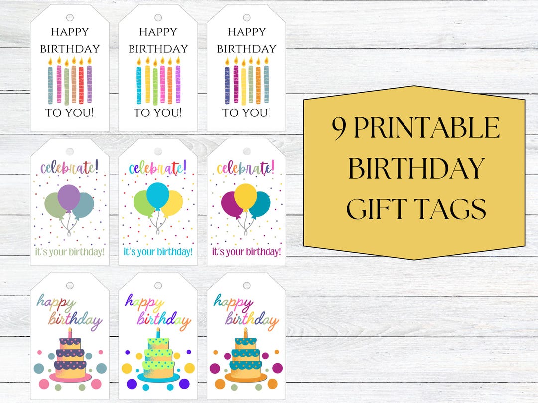 Colorful Birthday Gift Tags: Printable Party Decor (instant Download ...