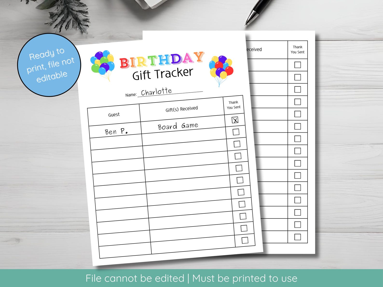 Birthday Gift Tracker, Printable Gift Tracker, Birthday Party Present ...
