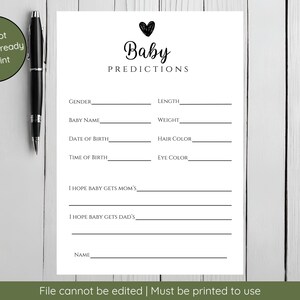 Baby Predictions Card, Baby Shower Activity, Gender Reveal Game, Guess ...