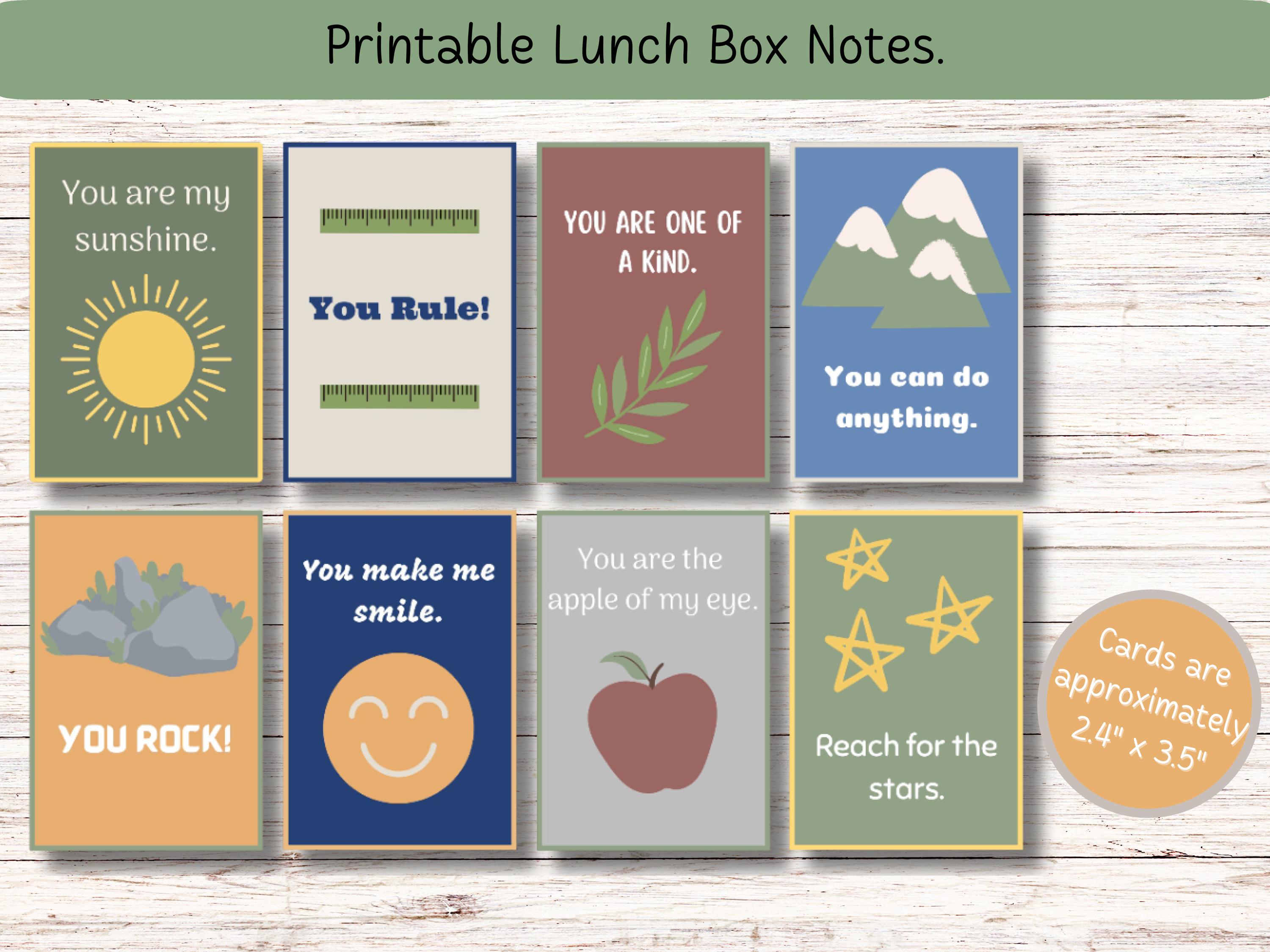 Kids Lunch Box Notes Printable, Encouragement Cards, Positive Notes for ...