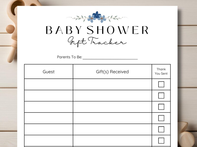 Blue Baby Shower Gift Tracker, Printable Gift Log, Flower Gift List ...