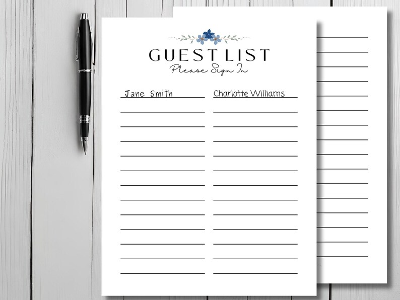 Guest List Sign in Sheet, Printable Blue Baby Shower Guest List, Baby ...