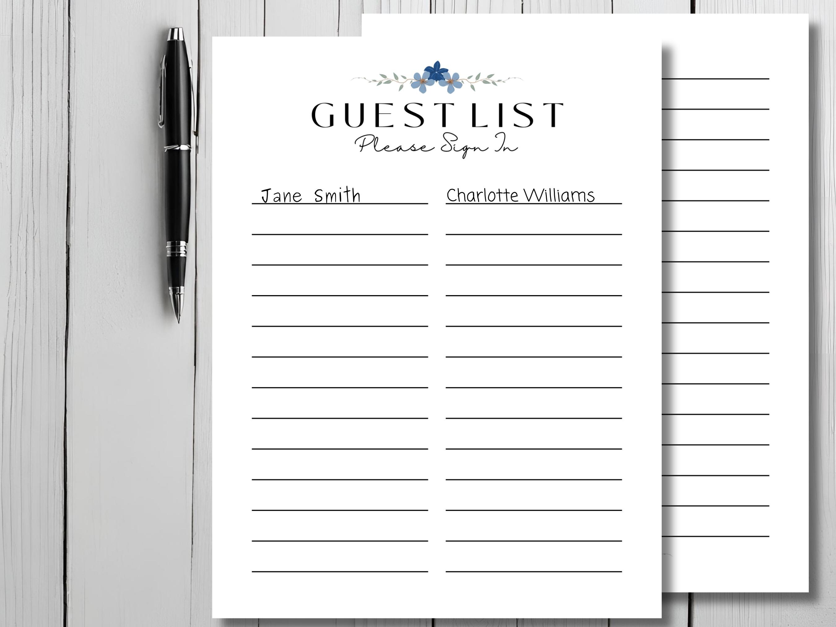 Guest List Sign in Sheet, Printable Blue Baby Shower Guest List, Baby ...
