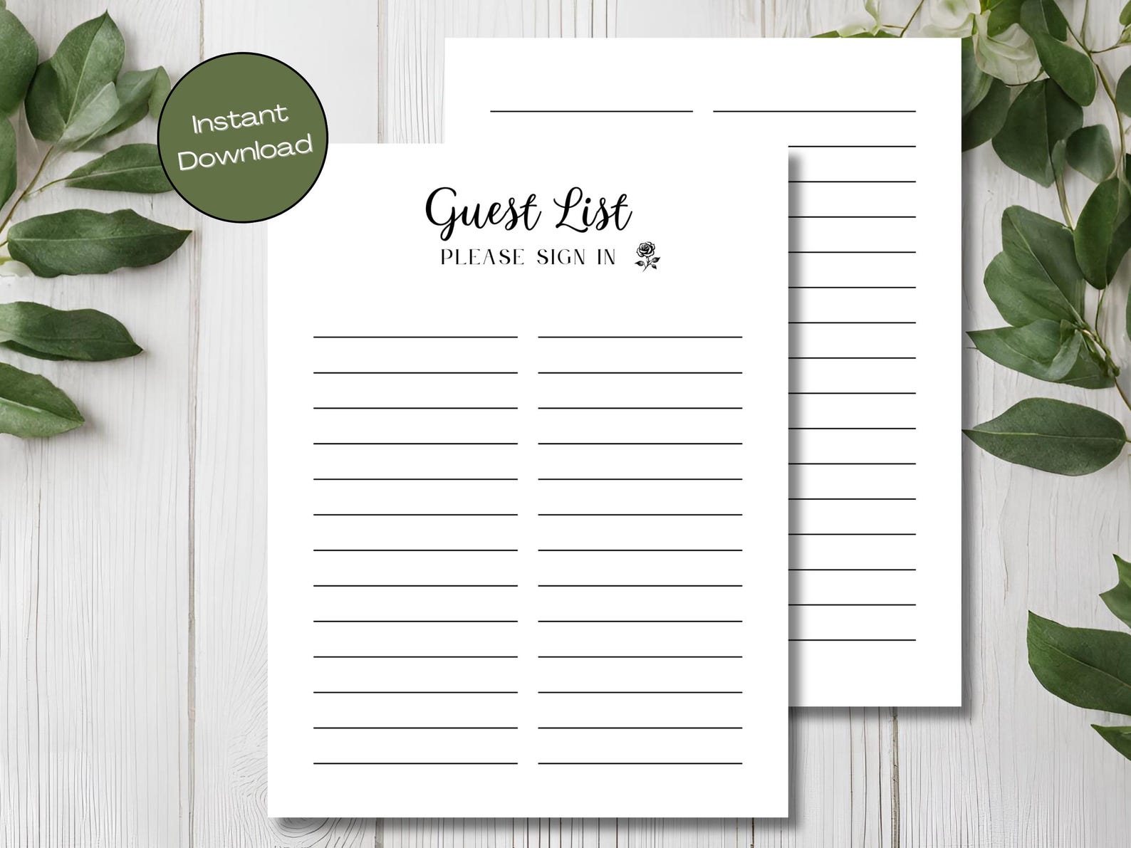 Guest List Sign in Sheet, Wedding Shower Guest List, Printable Bridal ...