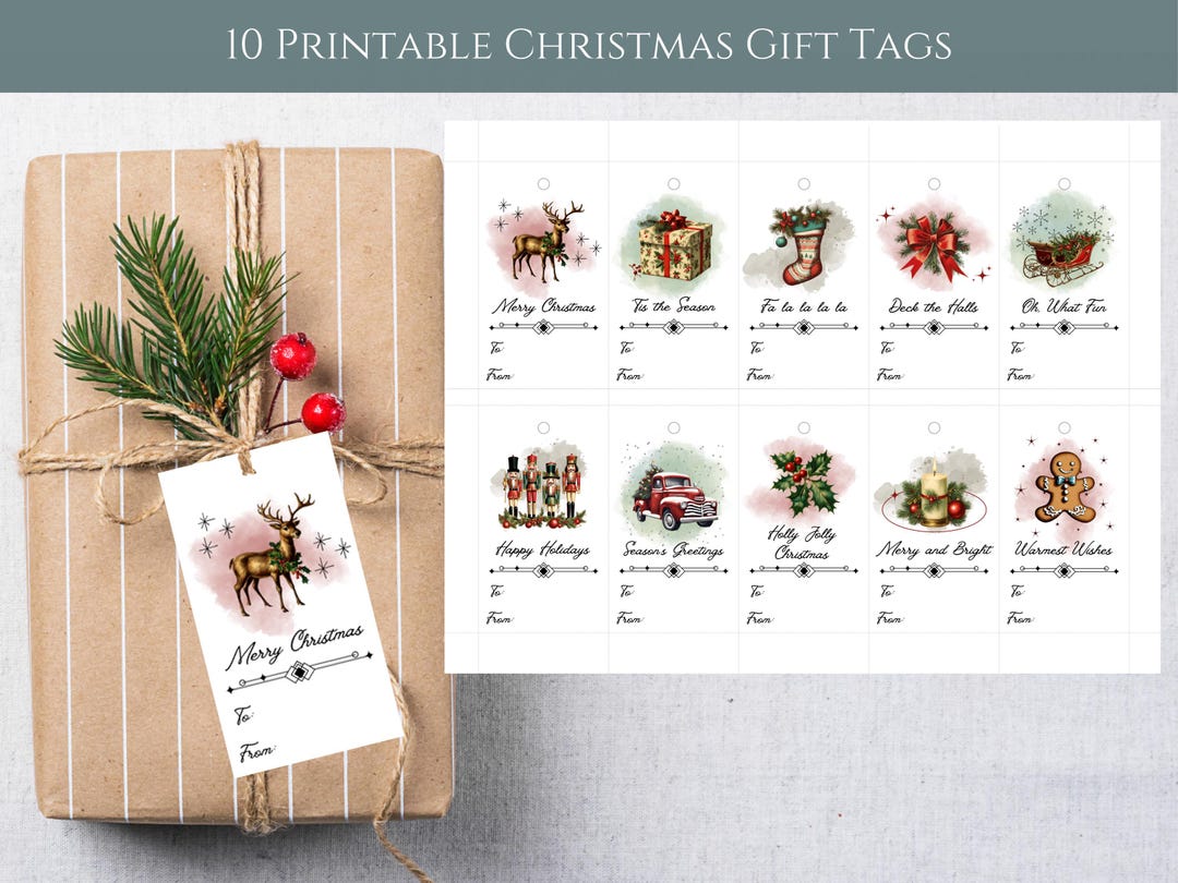 Printable Retro Christmas Gift Tags | Vintage Junk Journal Labels ...