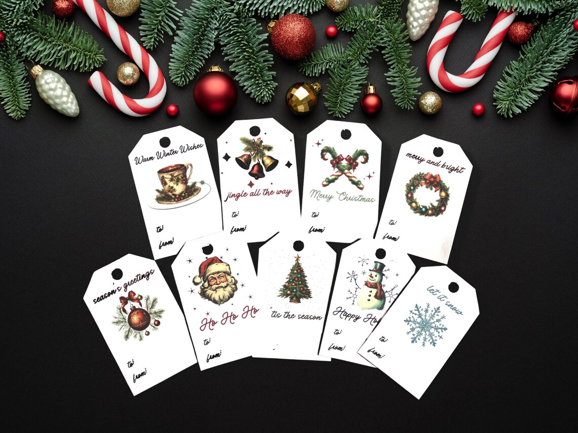 Vintage Christmas Gift Tags Printable Retro Christmas Gift Tags Set of ...