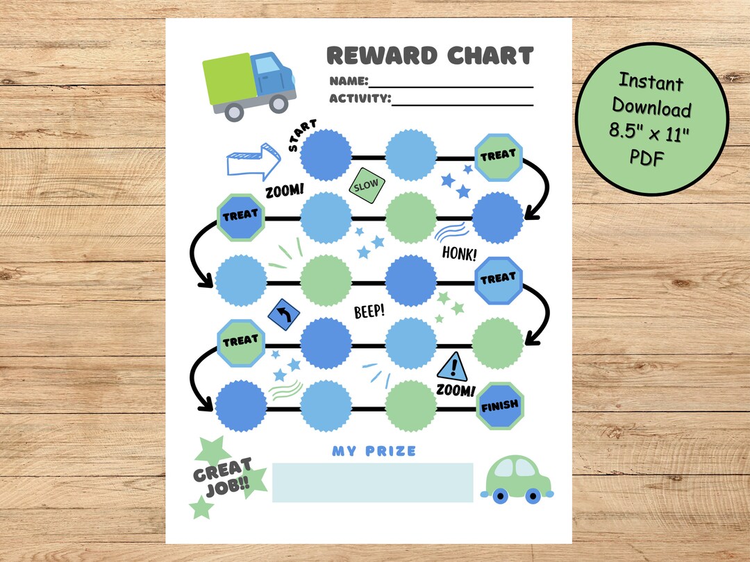 Printable Car Reward Chart for Kids, Sticker Chart for Prizes ...