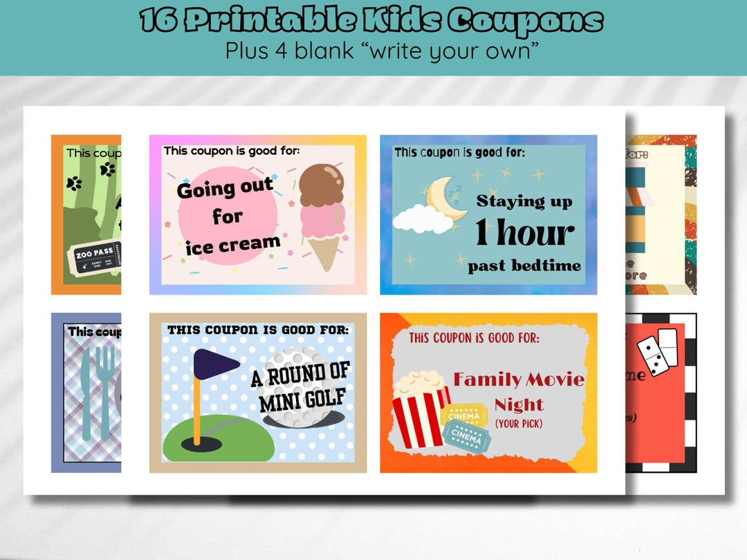 Printable Kids Reward Coupons: Chore & Behavior Vouchers (instant ...