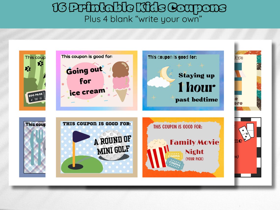 Printable Kids Reward Coupons: Chore & Behavior Vouchers (instant ...