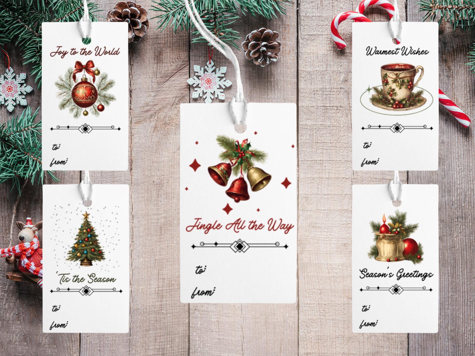 Printable Vintage Christmas Gift Tags, Retro Holiday Favor Tags ...