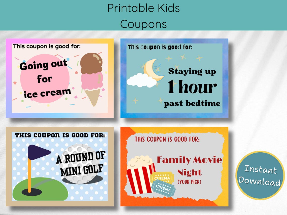 Printable Kids Reward Coupons: Chore & Behavior Vouchers (instant ...