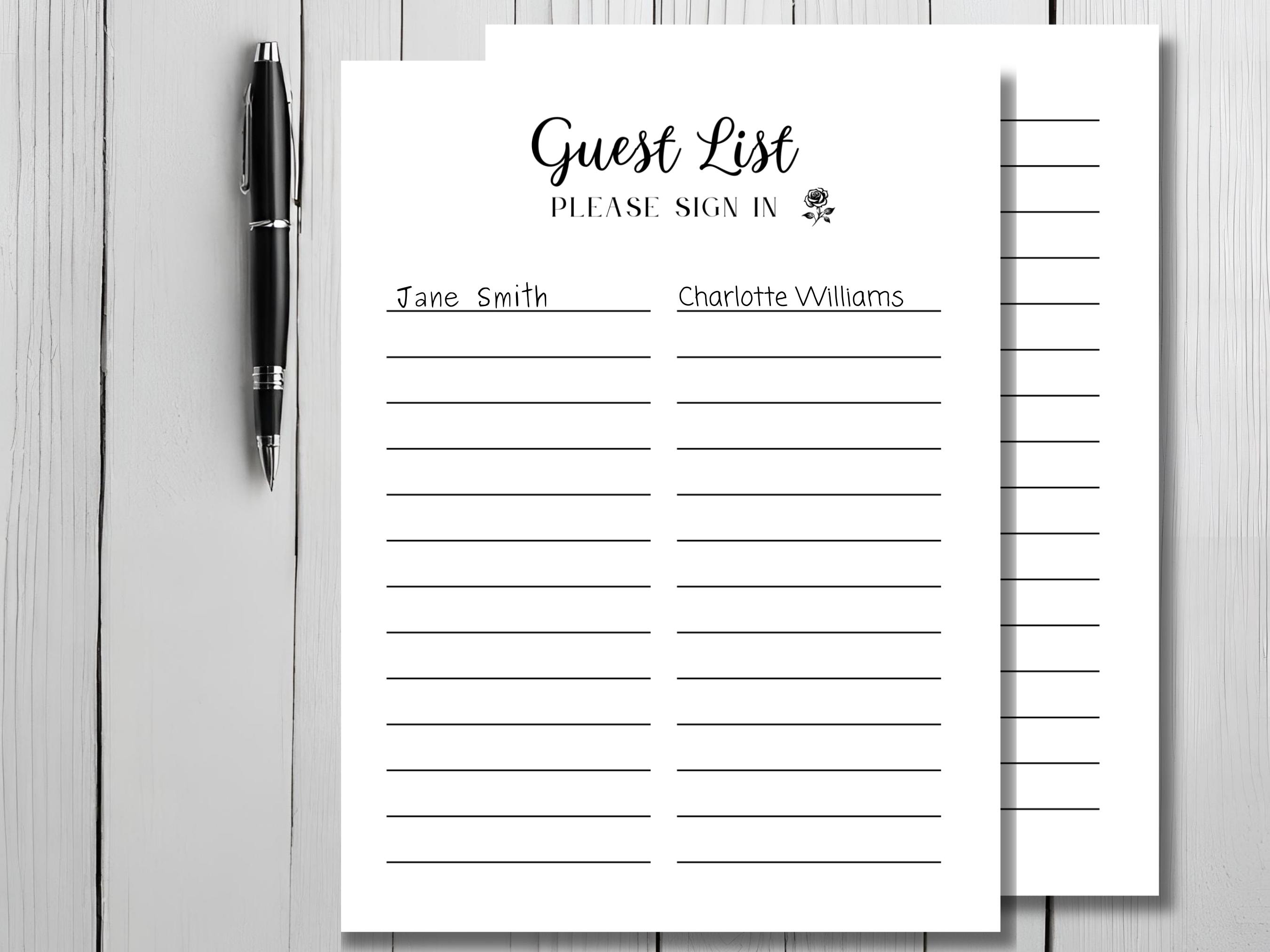 Guest List Sign in Sheet, Wedding Shower Guest List, Printable Bridal ...