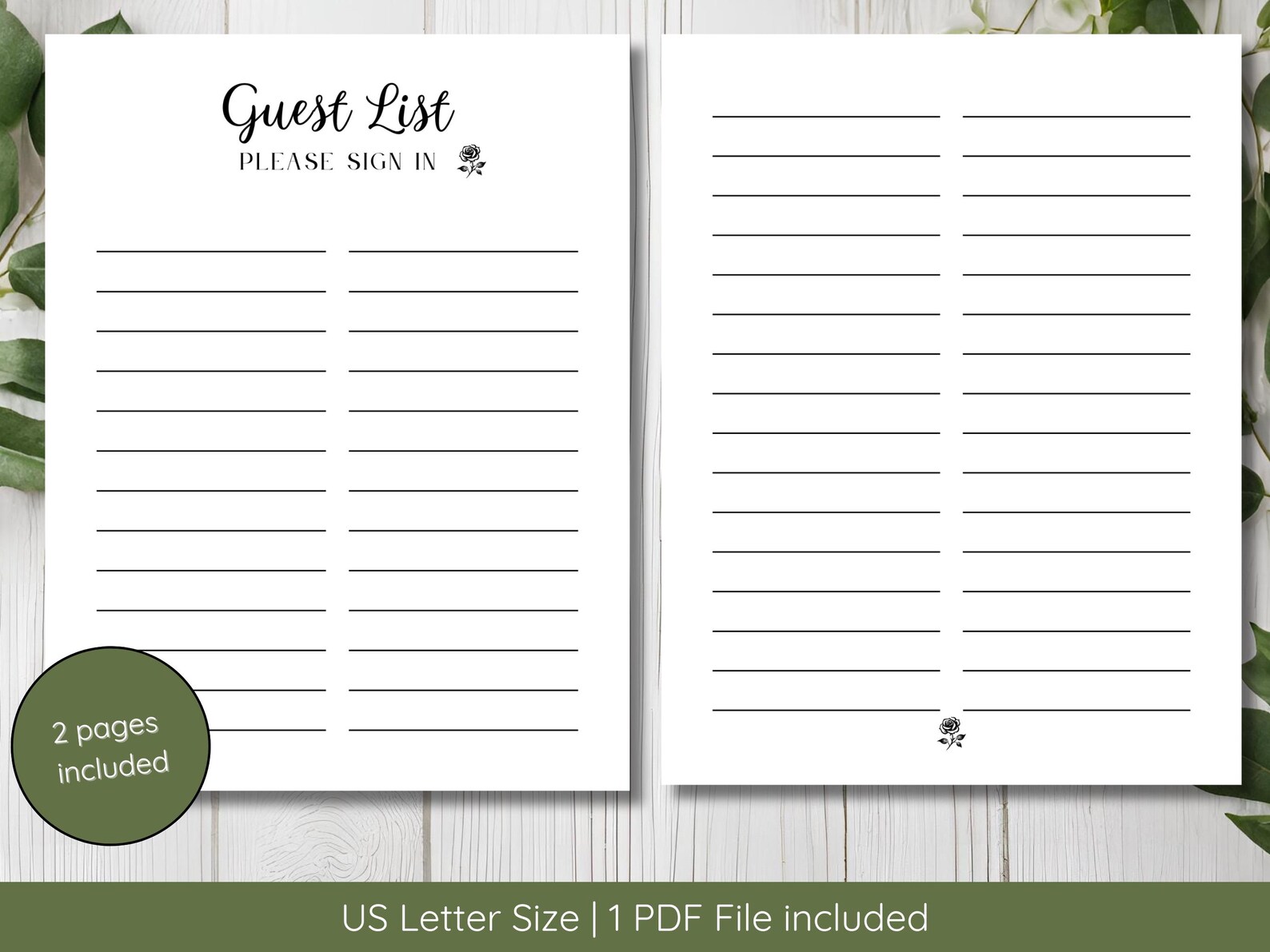 Guest List Sign in Sheet, Wedding Shower Guest List, Printable Bridal ...