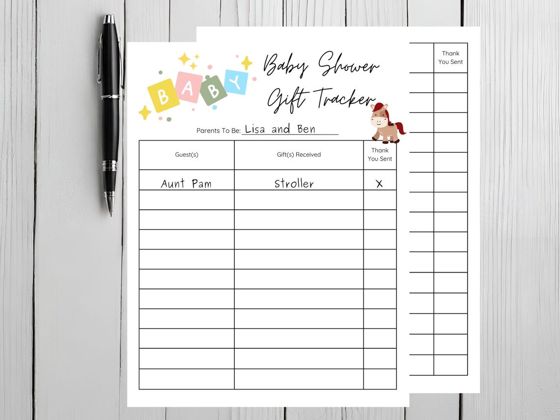 Cute Baby Shower Gift Tracker, Printable Gift Log, Simple Gift List ...