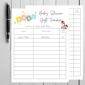 Cute Baby Shower Gift Tracker, Printable Gift Log, Simple Gift List ...