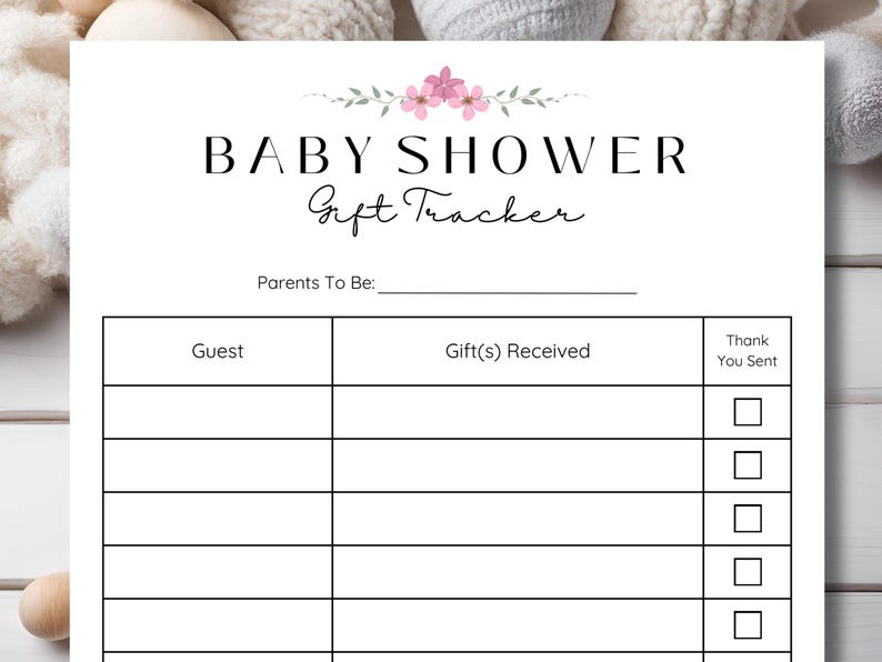 Pink Baby Shower Gift Tracker, Printable Gift Log, Flower Gift List ...