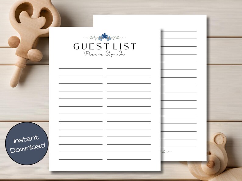 Guest List Sign in Sheet, Printable Blue Baby Shower Guest List, Baby ...