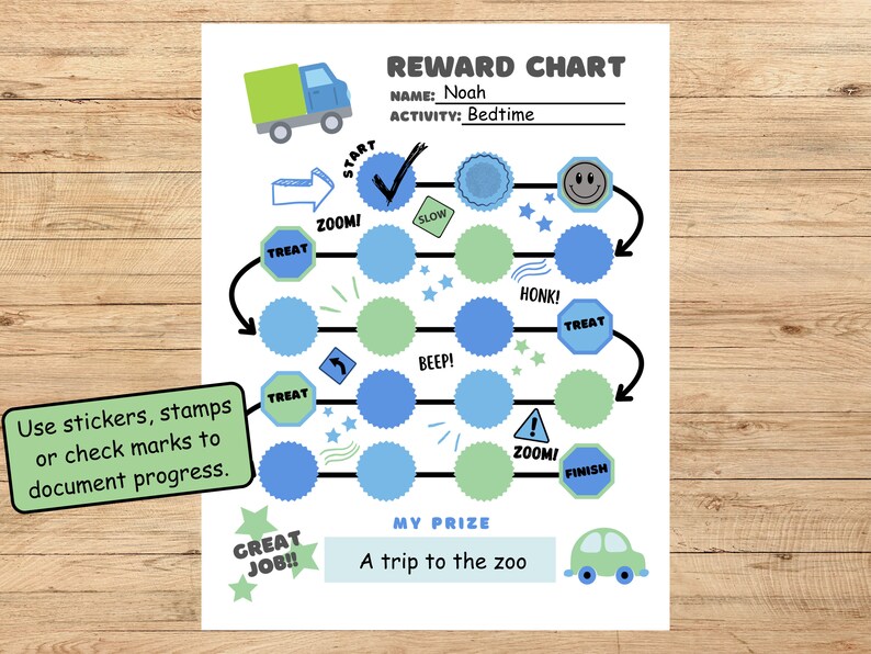 Printable Car Reward Chart for Kids, Sticker Chart for Prizes ...