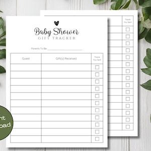Baby Shower Gift Tracker, Printable Heart Gift Log, Simple Gift List ...