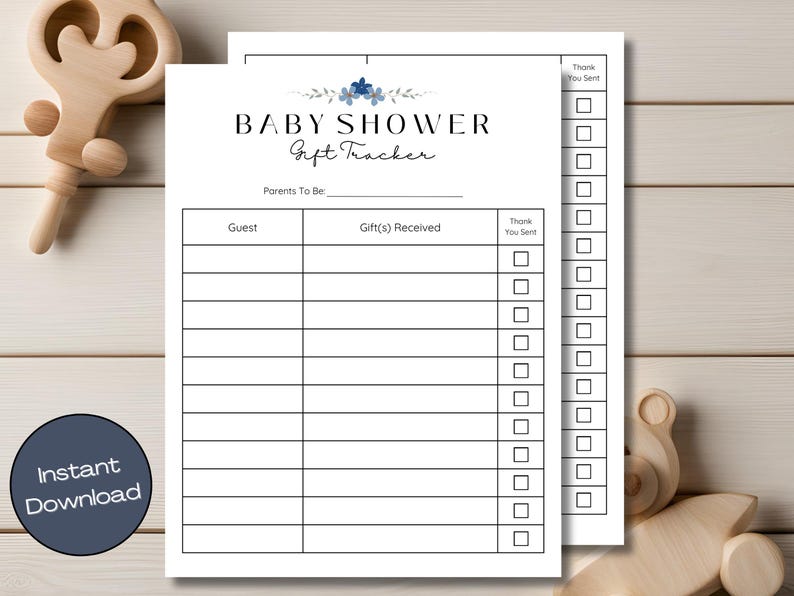 Blue Baby Shower Gift Tracker, Printable Gift Log, Flower Gift List ...