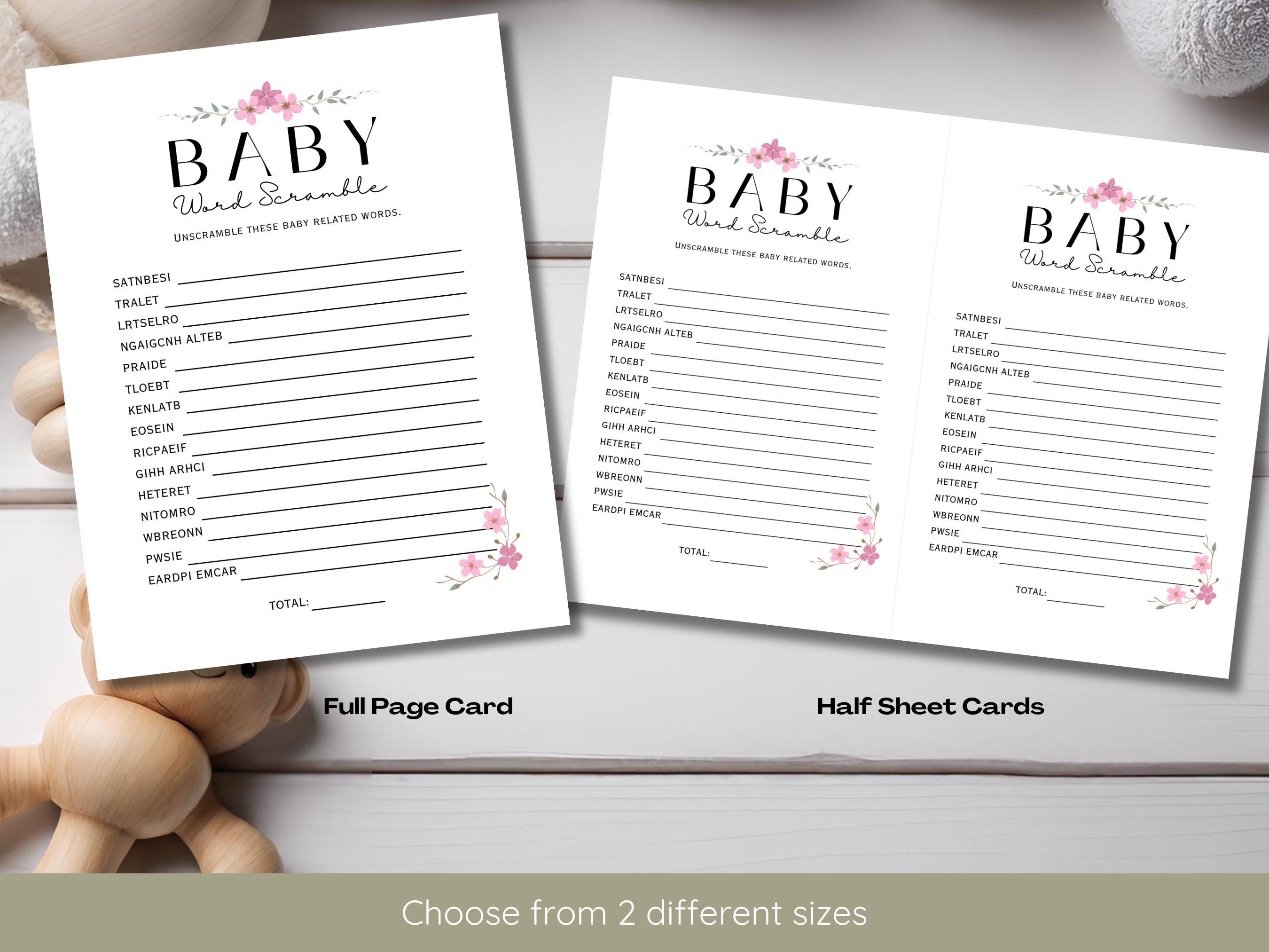 Baby Word Scramble Game, Printable Pink Baby Shower Game, Flower Baby ...