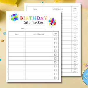 Birthday Gift Tracker, Printable Gift Tracker, Birthday Party Present ...