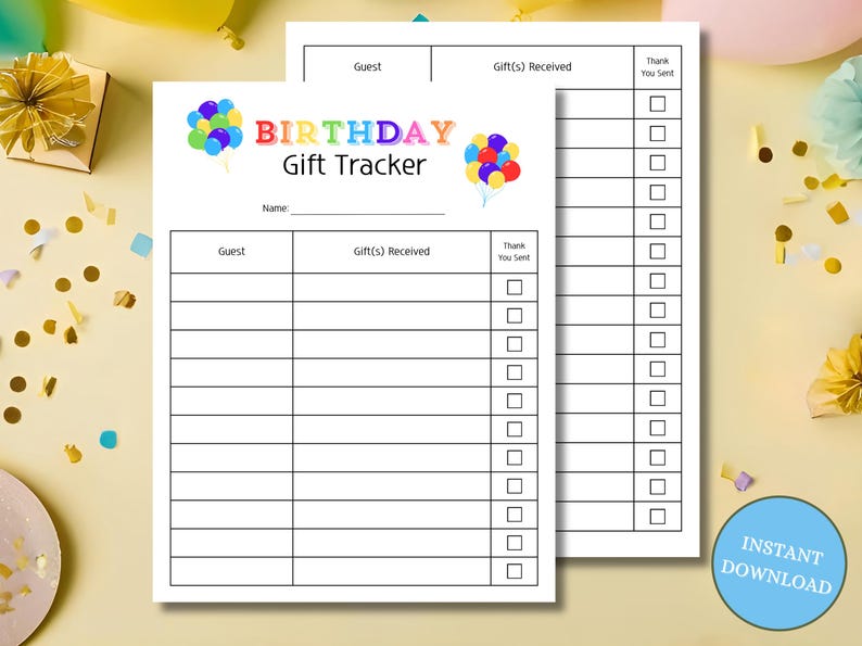 Birthday Gift Tracker, Printable Gift Tracker, Birthday Party Present ...