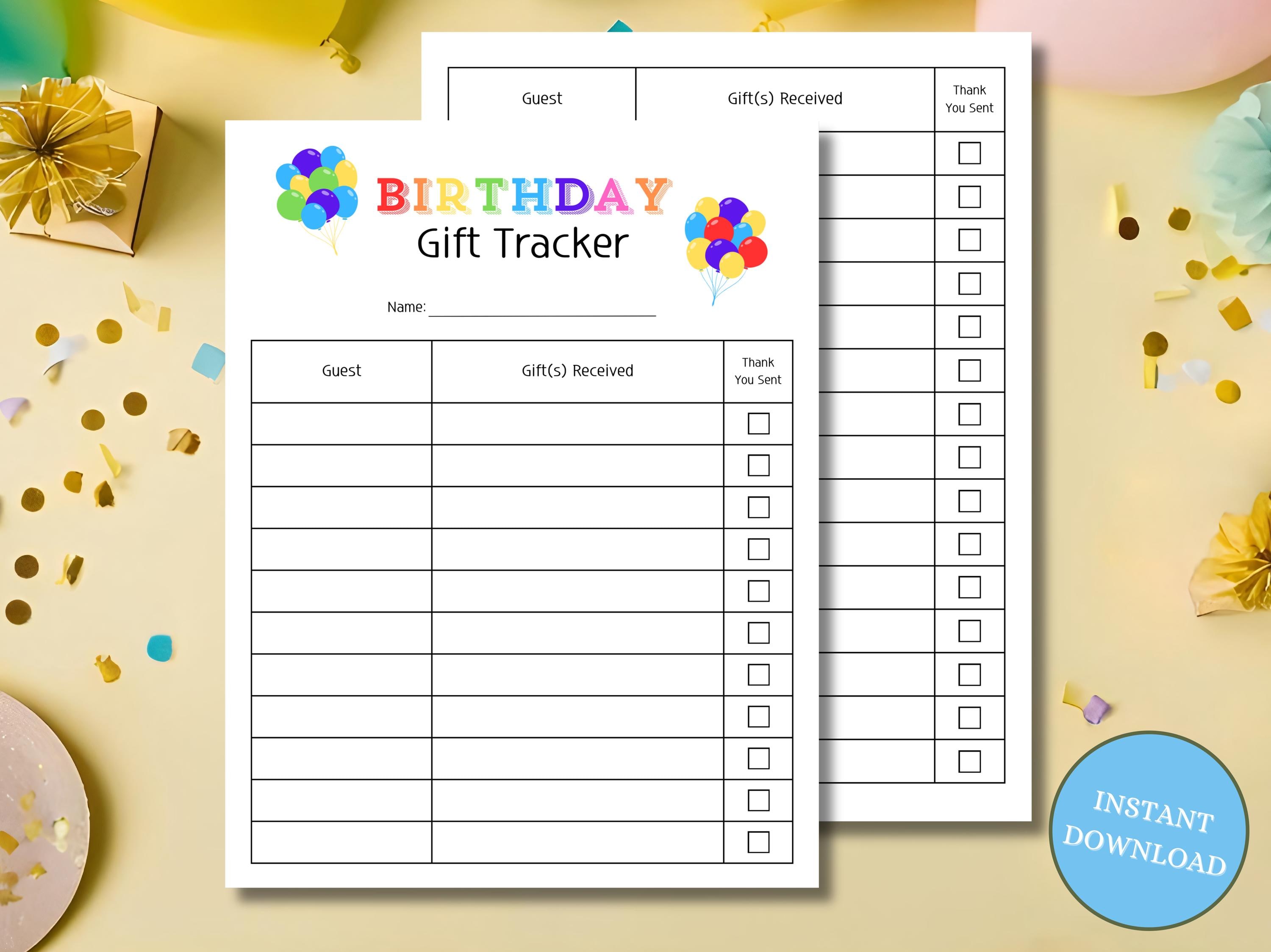 Birthday Gift Tracker, Printable Gift Tracker, Birthday Party Present ...