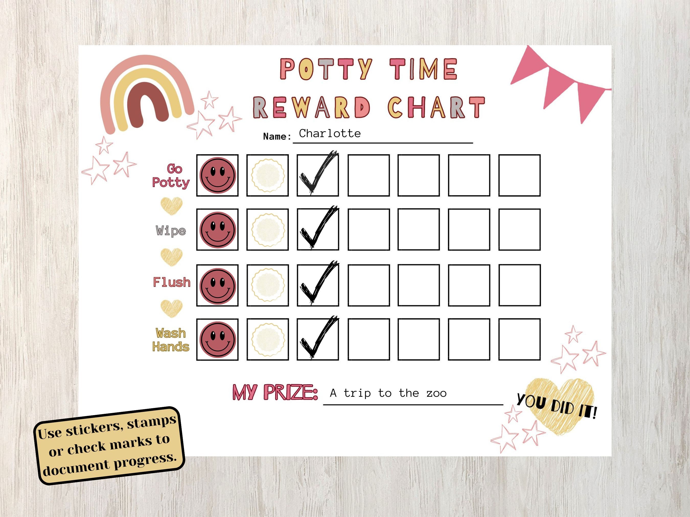 Potty Training Reward Chart, Prize Log, Sticker Chart, Toddlers, Kids ...