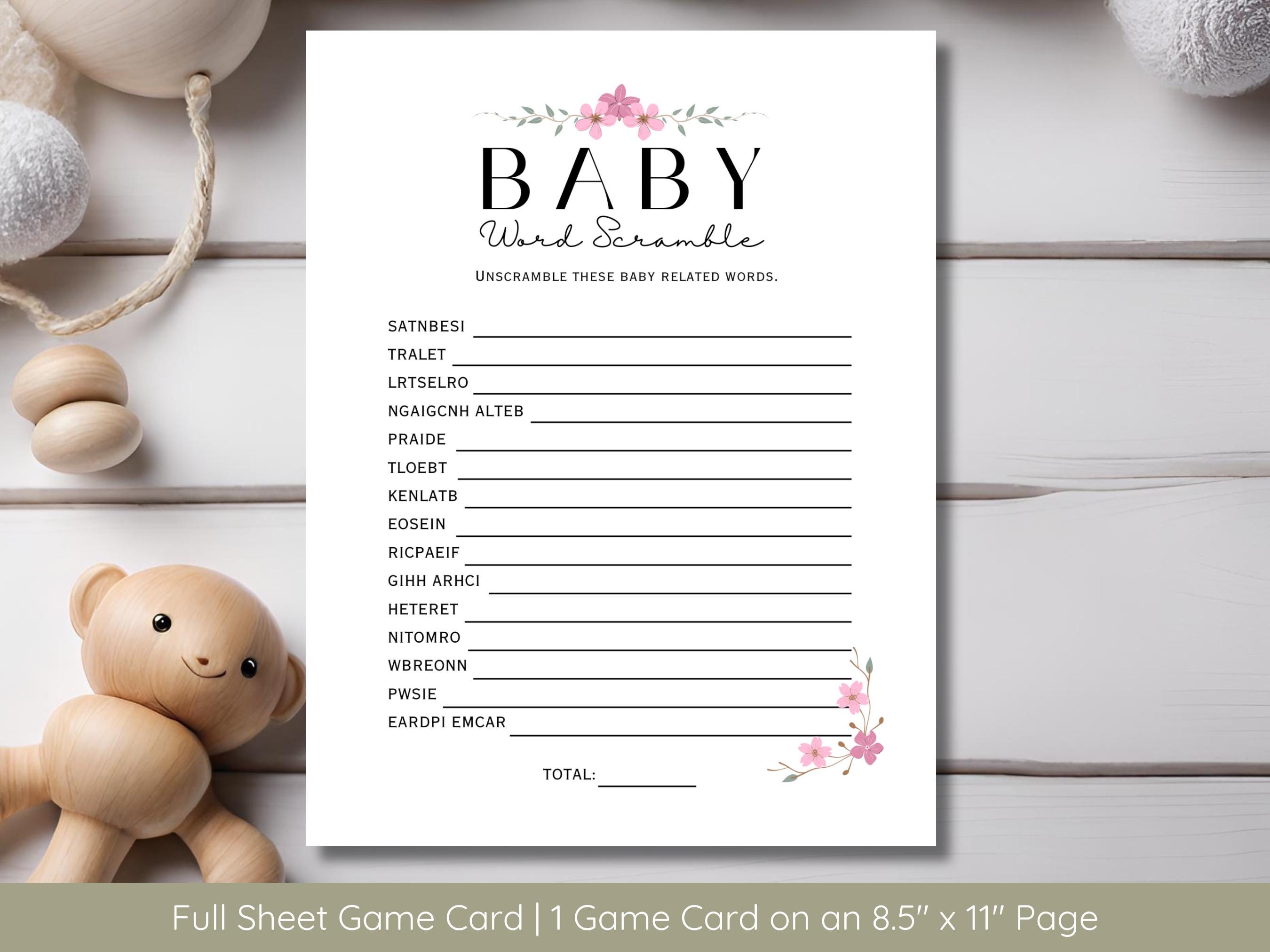Baby Word Scramble Game, Printable Pink Baby Shower Game, Flower Baby ...