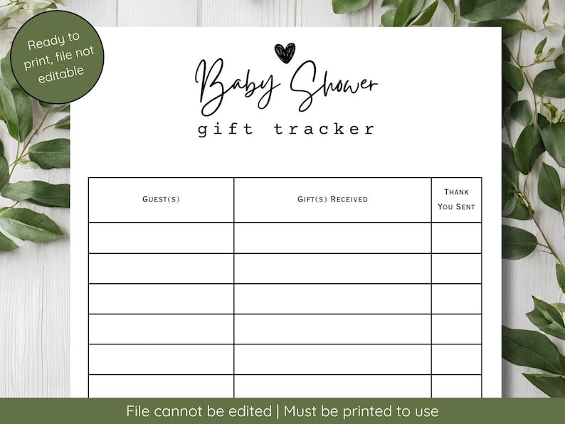 Printable Baby Shower Gift Tracker - Easily Track Baby Shower Gifts and ...