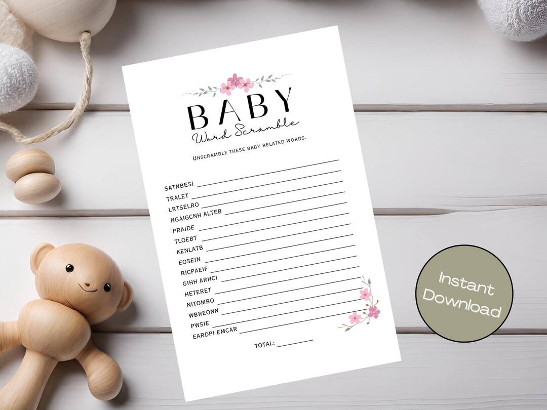 Baby Word Scramble Game, Printable Pink Baby Shower Game, Flower Baby ...