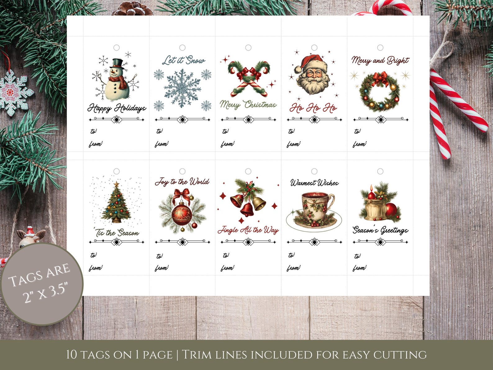 Printable Vintage Christmas Gift Tags, Retro Holiday Favor Tags ...