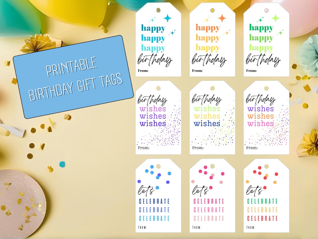 Birthday Gift Tags, Printable Colorful Gift Tags, Simple Birthday Gift ...