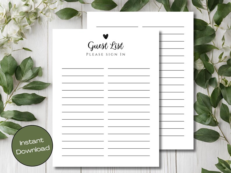 Guest List Sign in Sheet, Baby Shower Guest List, Printable Baby Shower ...