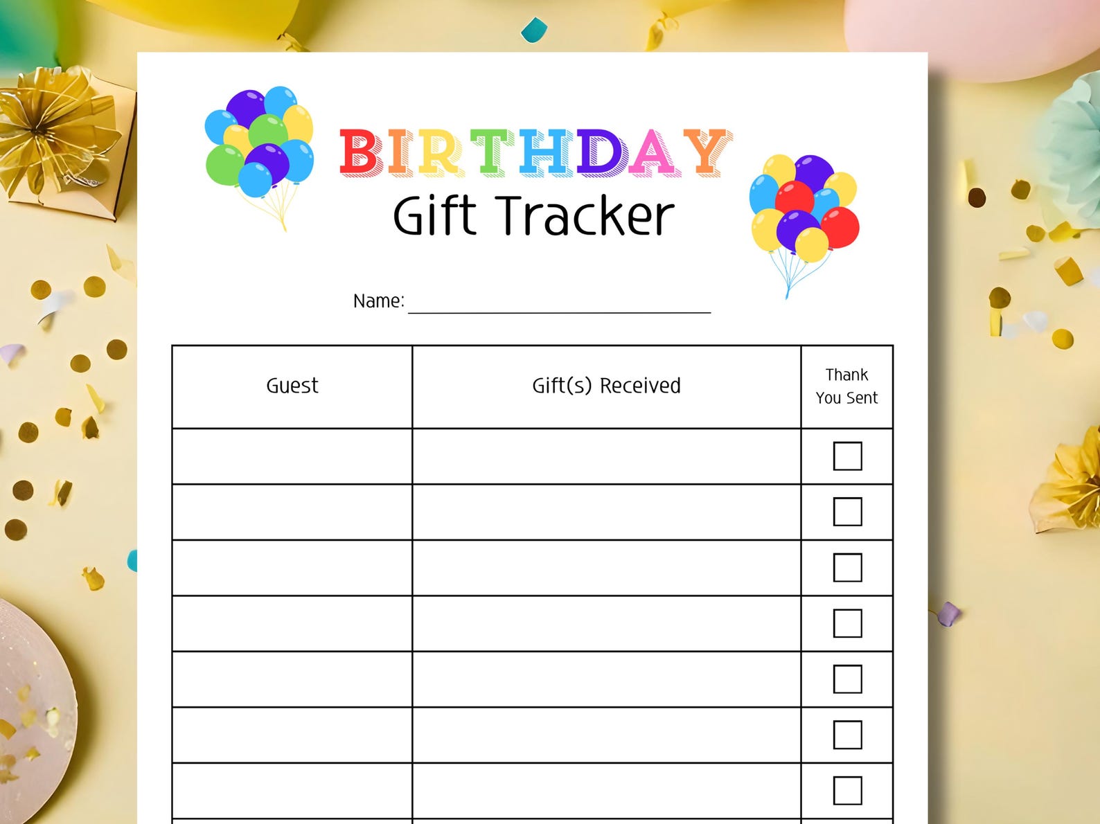 Birthday Gift Tracker, Printable Gift Tracker, Birthday Party Present ...