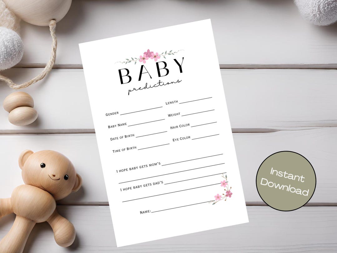 Pink Baby Predictions Game, Printable Baby Shower Activity, Gender ...