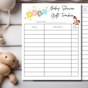 Cute Baby Shower Gift Tracker, Printable Gift Log, Simple Gift List ...