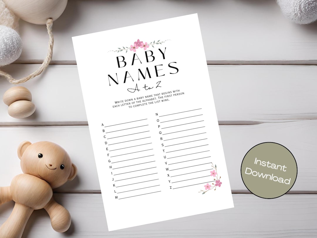 Baby Name A to Z Game, Pink Baby Shower Game, Baby Alphabet Game, Name ...