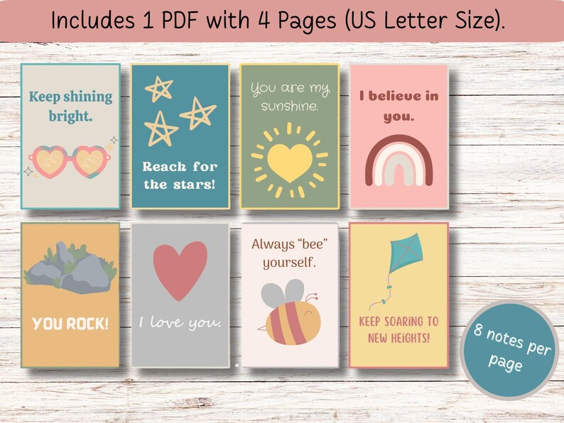 Kids Lunch Box Notes Printable, Encouragement Cards, Positive Notes for ...