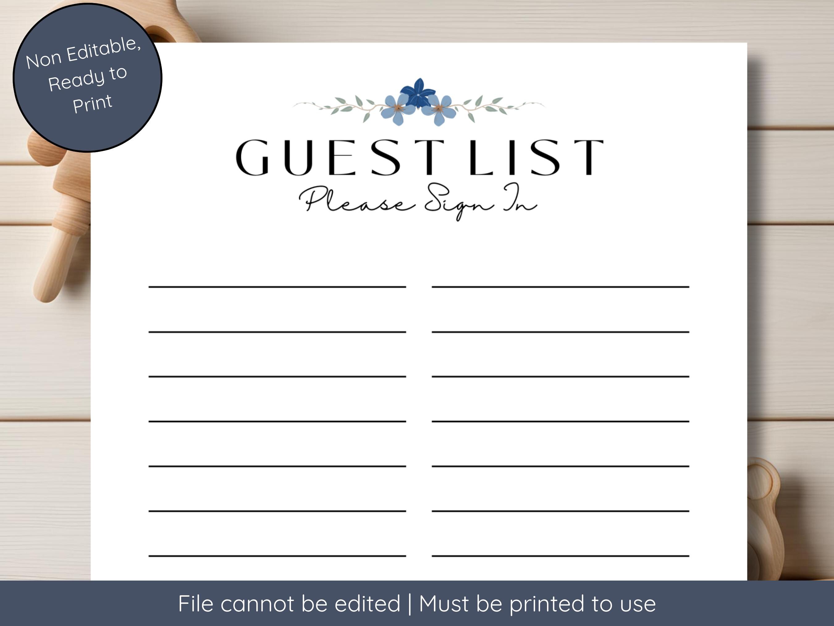 Guest List Sign in Sheet, Printable Blue Baby Shower Guest List, Baby ...