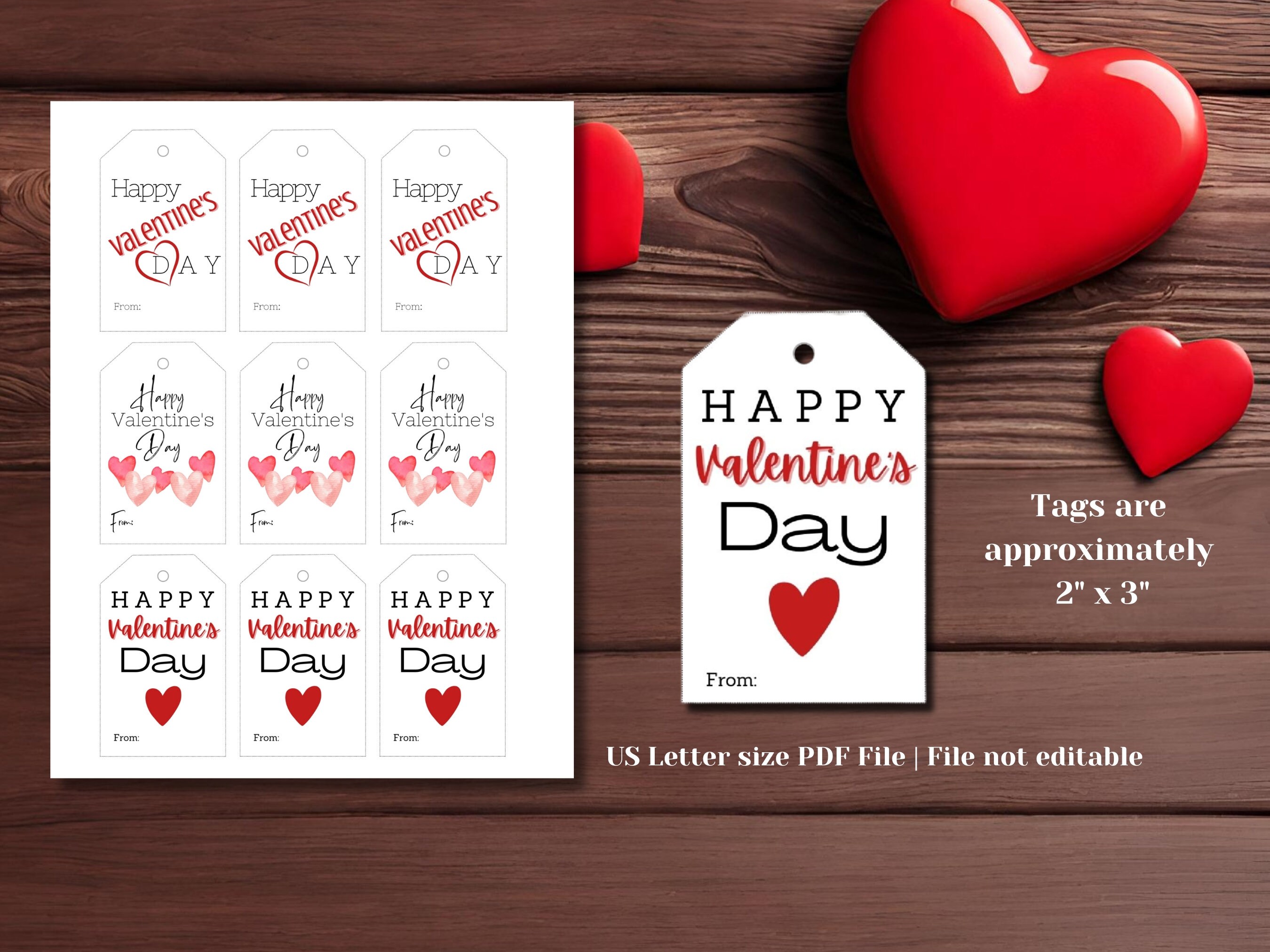Valentine's Day Gift Tags, Gift Label, Hearts Gift Tag, Printable Gift ...