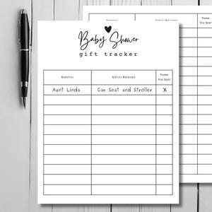 Baby Shower Gift Tracker, Printable Gift Log, Simple Gift List, Gift ...