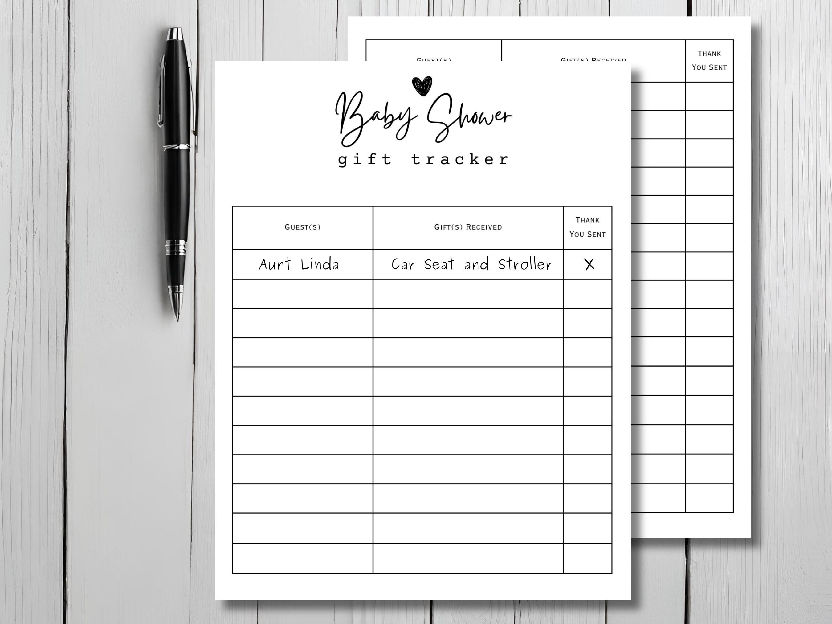 Baby Shower Gift Tracker, Printable Gift Log, Simple Gift List, Gift ...