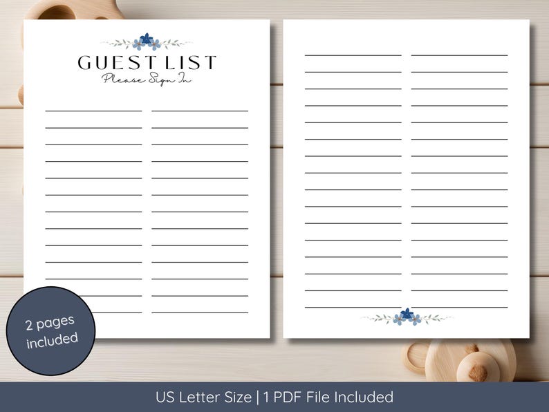 Guest List Sign in Sheet, Printable Blue Baby Shower Guest List, Baby ...