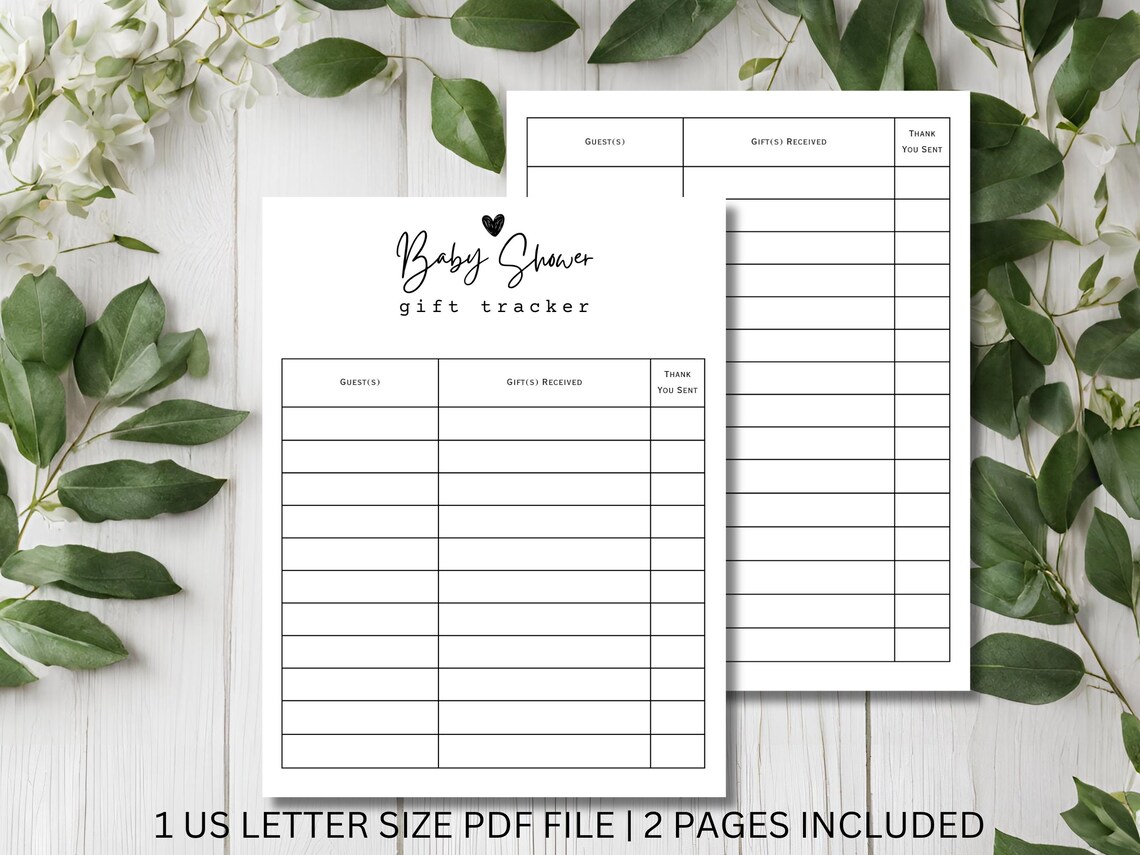 Baby Shower Gift Tracker, Printable Gift Log, Simple Gift List, Gift ...