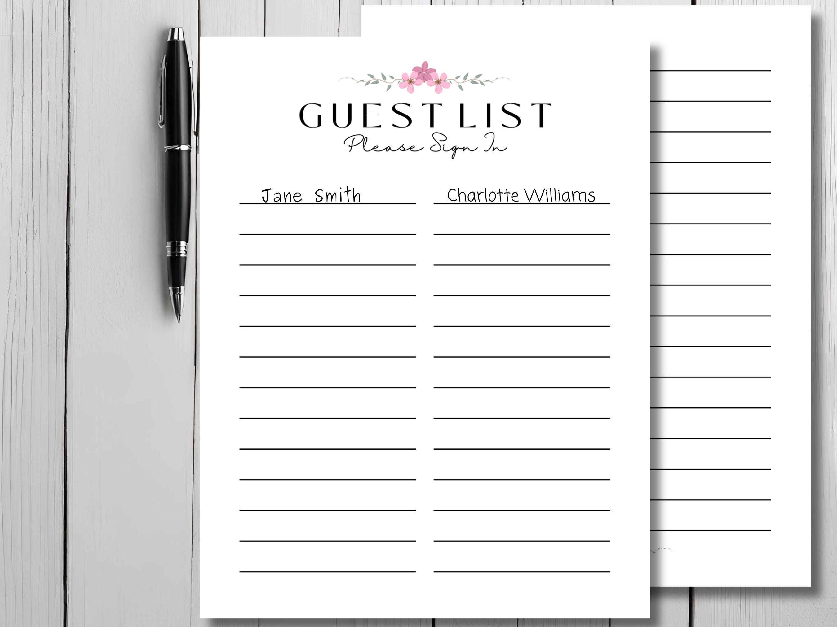 Guest List Sign in Sheet, Pink Baby Shower Guest List, Printable Baby ...
