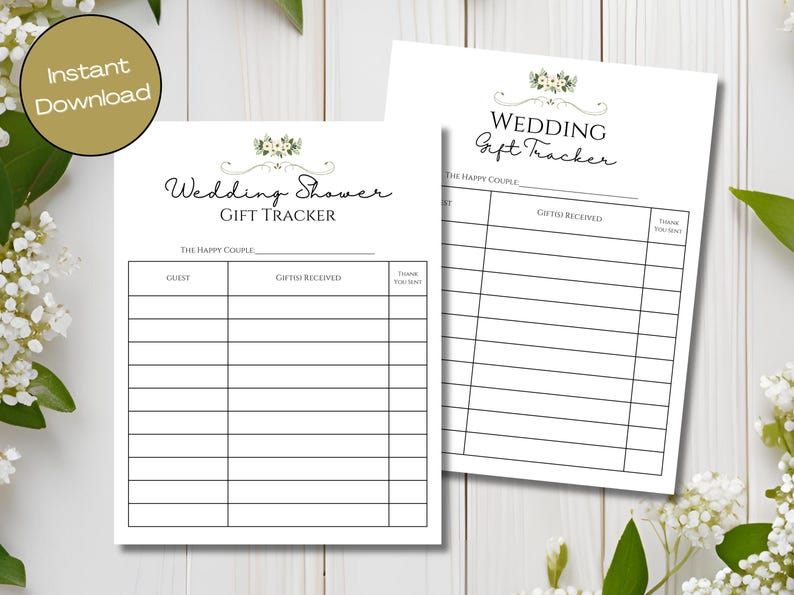 Wedding Shower Gift Tracker, Wedding Gift List, Printable Bridal Gift ...