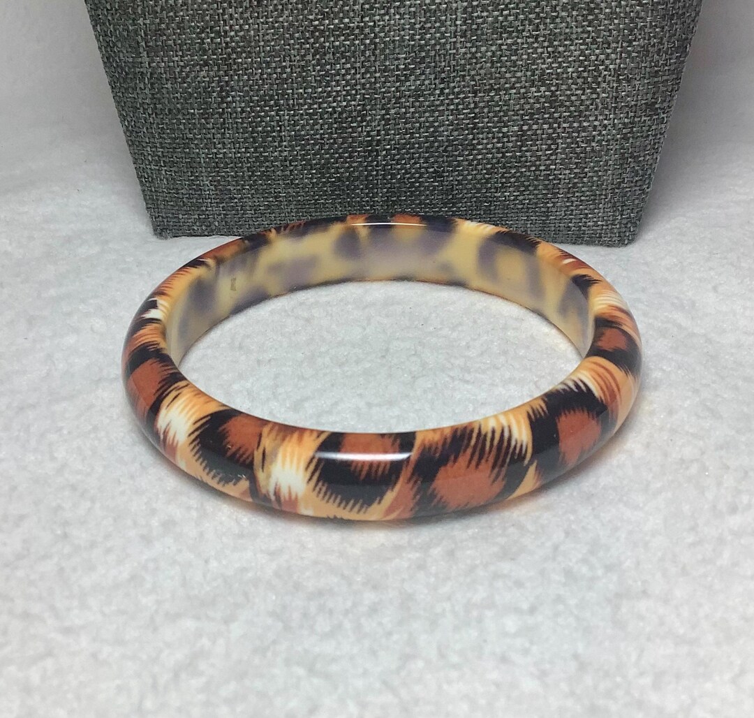 Vintage Leopard Print Bangle Cuff Bracelet Fashion Jewelry Molded ...