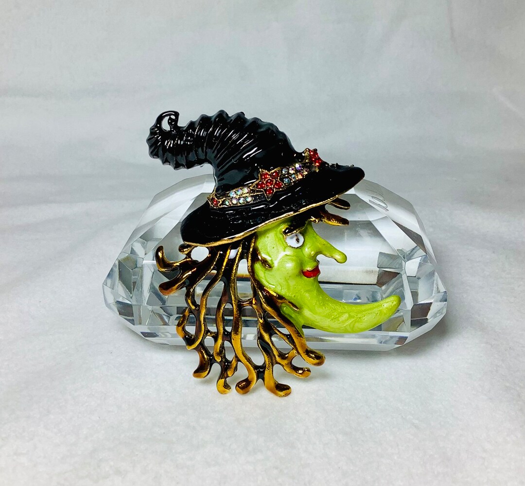 Kirks Folly Witch Brooch Pin Signed Jewelry Retired Large Green Face ...